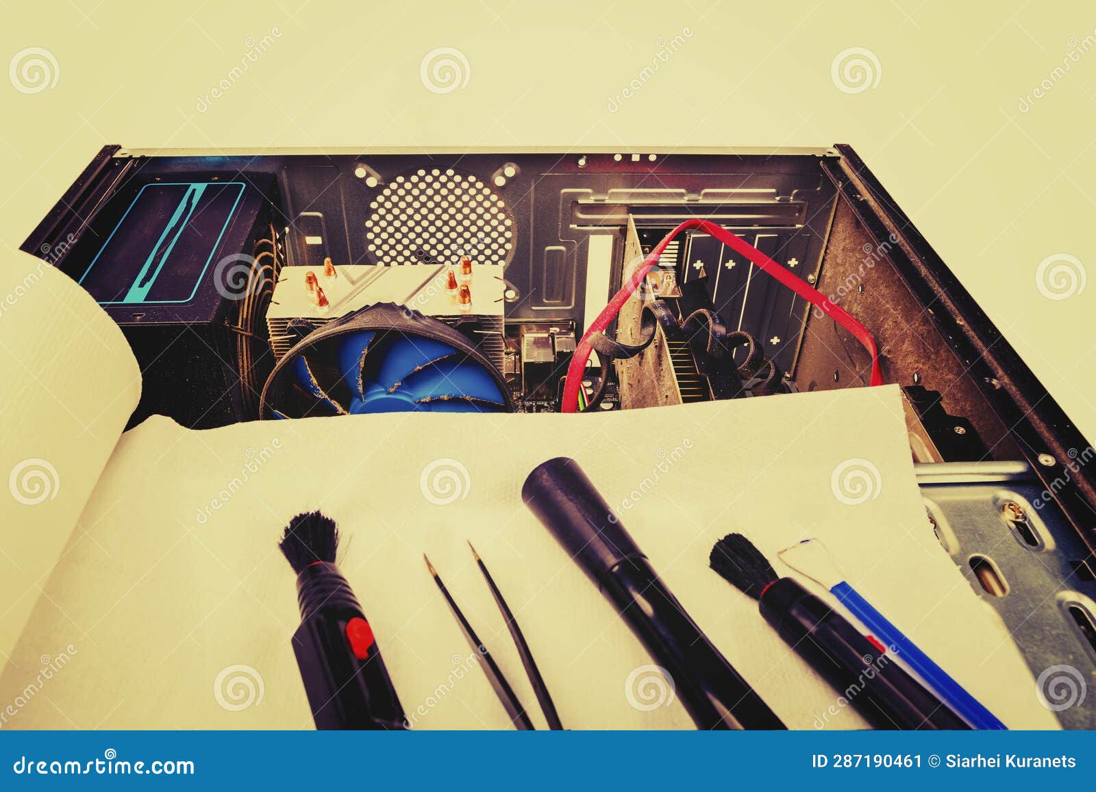 The Home Computer is Covered in Dust. Cable in the Mud. Concept ...