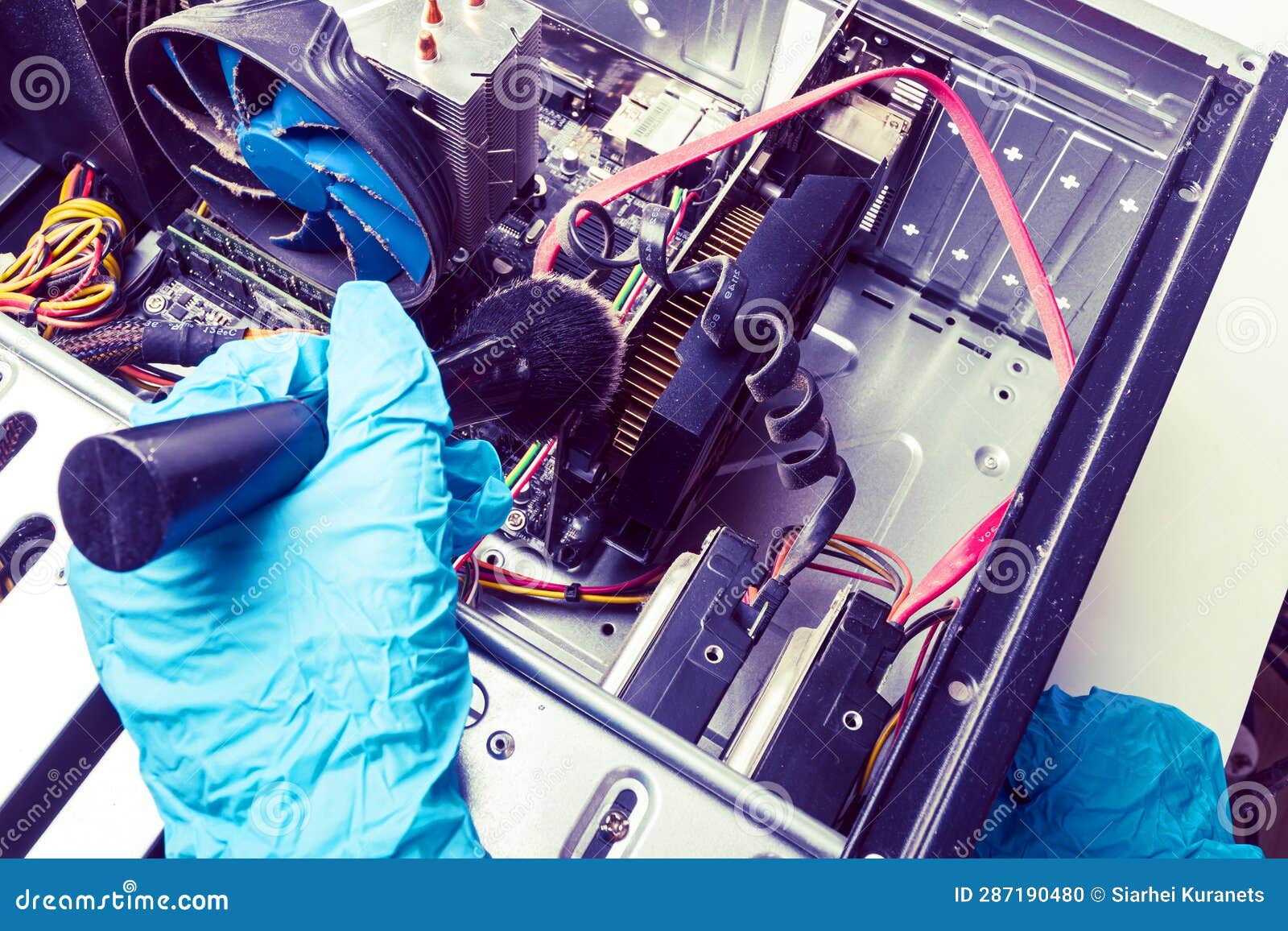 The Home Computer is Covered in Dust. Cable in the Mud. Concept ...