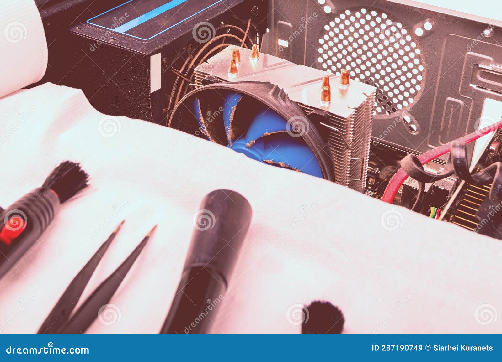 The Home Computer is Covered in Dust. Cable in the Mud. Concept ...