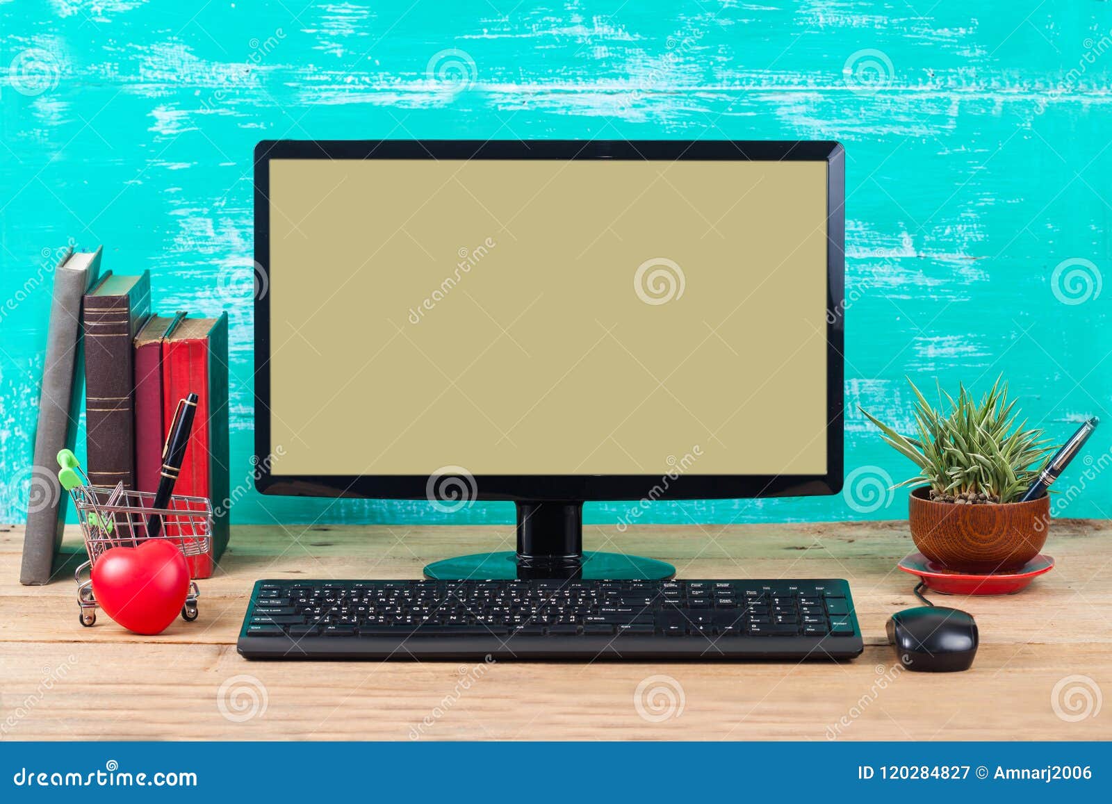 Home Computer on Desk with Props Stock Image - Image of mock, desk ...