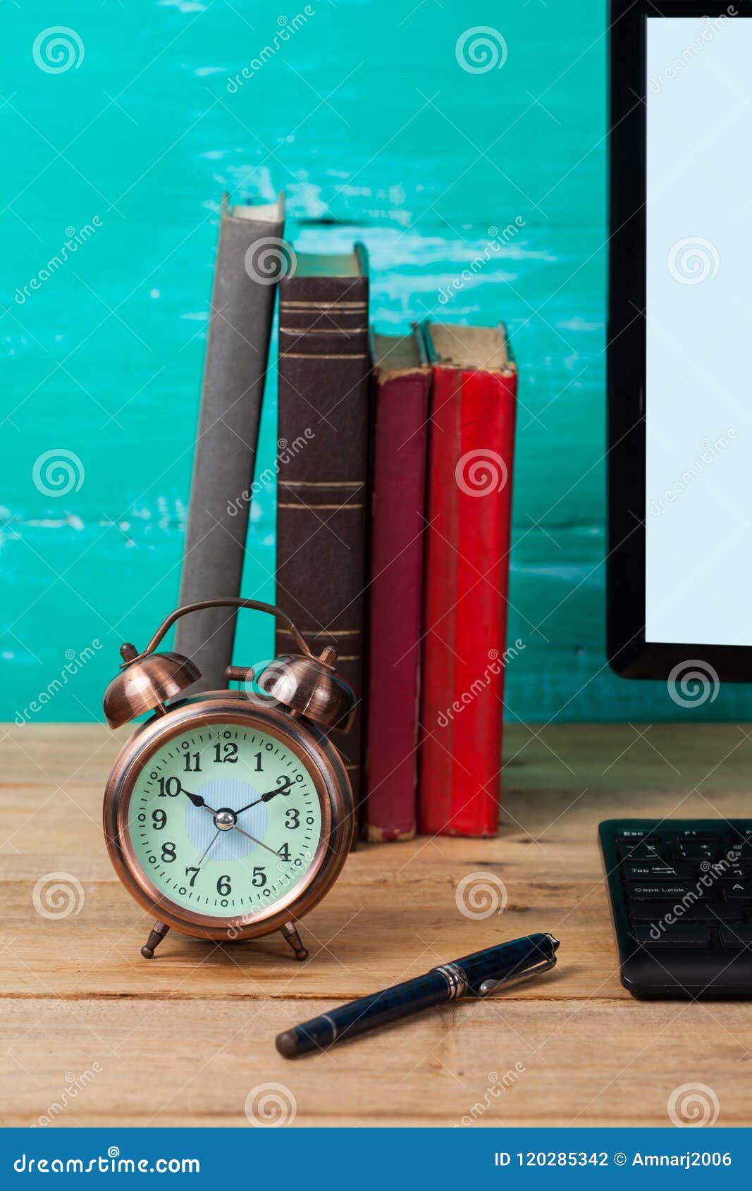 Home Computer on Desk with Clock Stock Photo - Image of computer ...