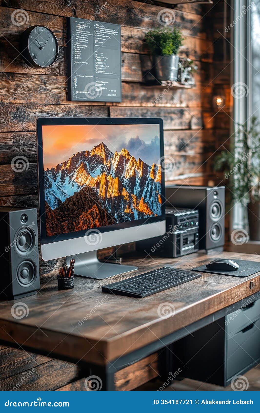 The Home Computer is on the Table in the Home Interior. a Gaming ...