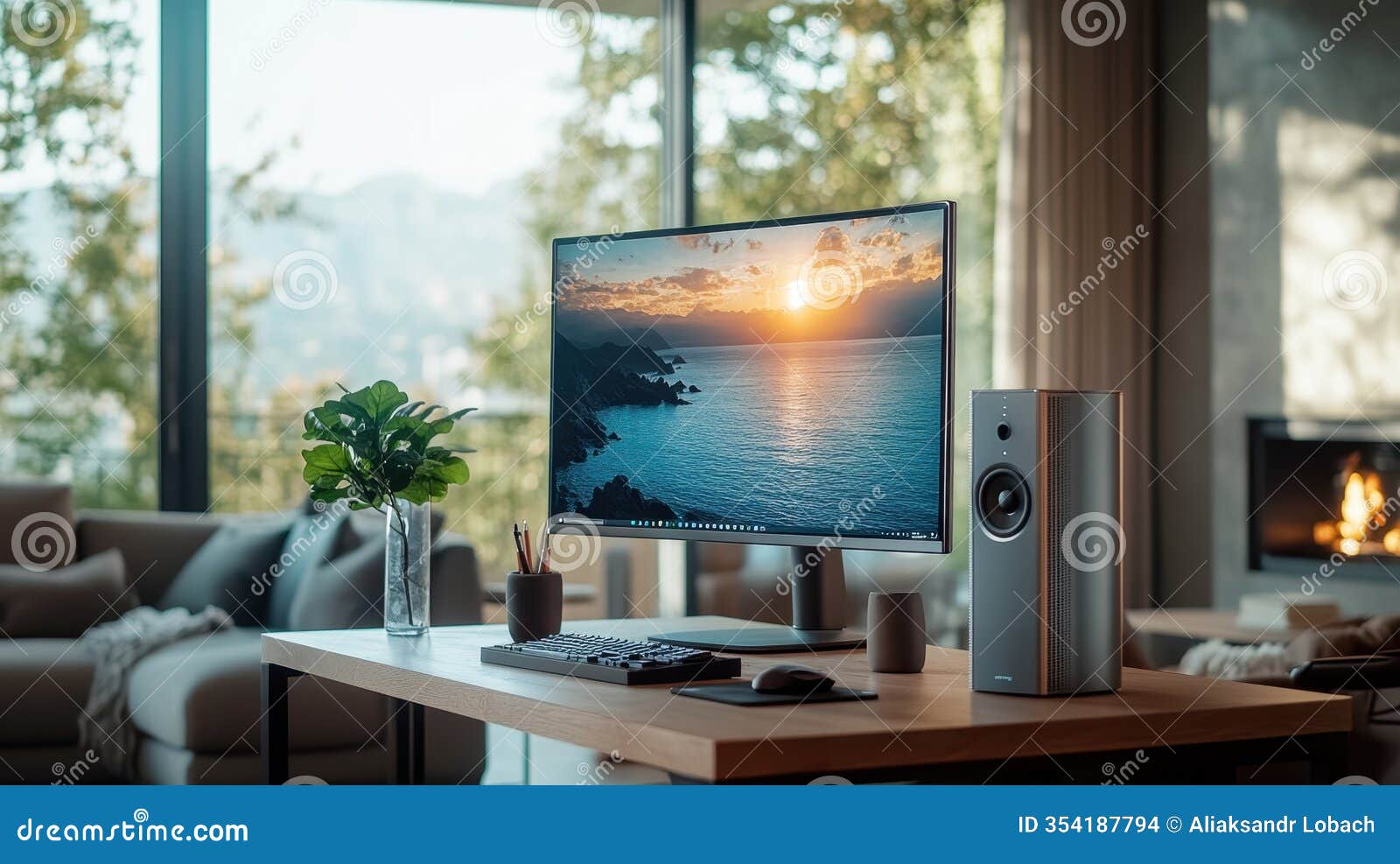 The Home Computer is on the Table Near the Window. a Gaming Computer on ...