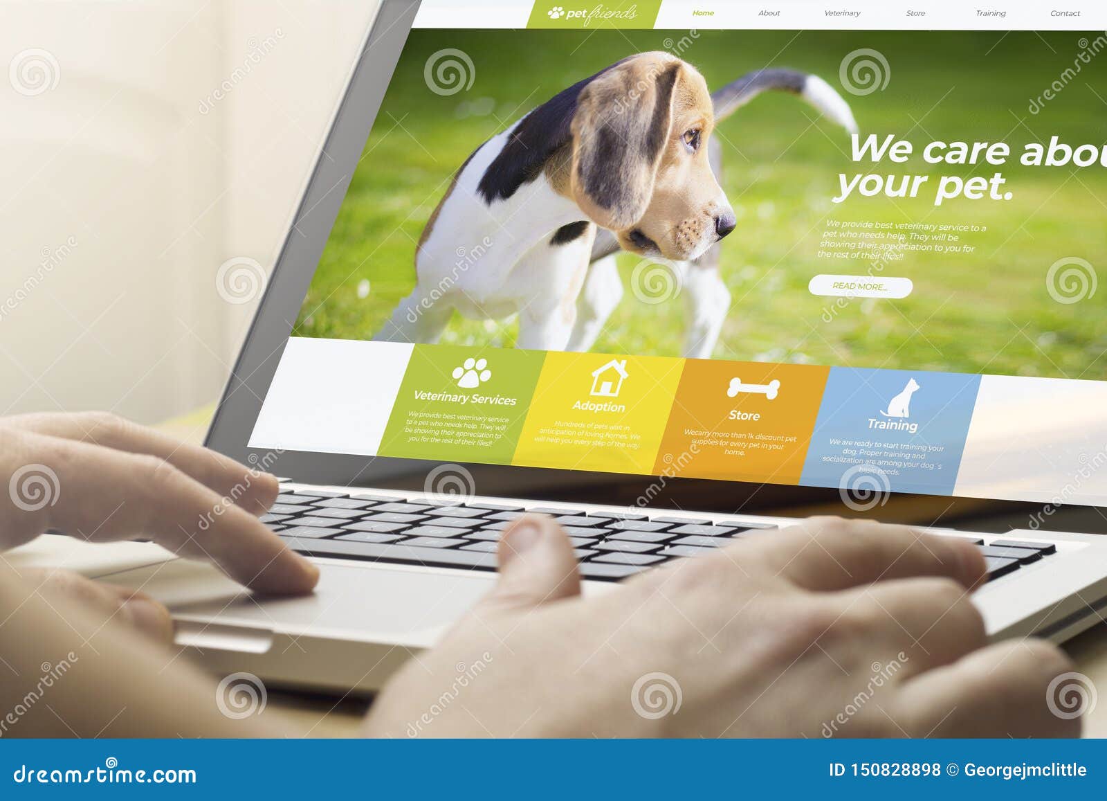 Home computing pet website stock photo. Image of beagle - 150828898