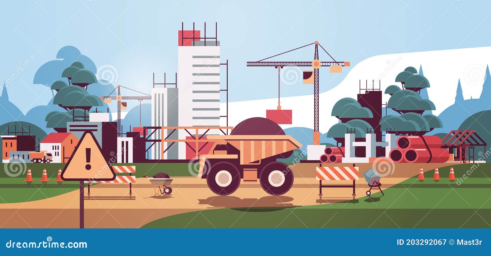 Home Construction Building Engineering Concept Cranes And Trucks ...