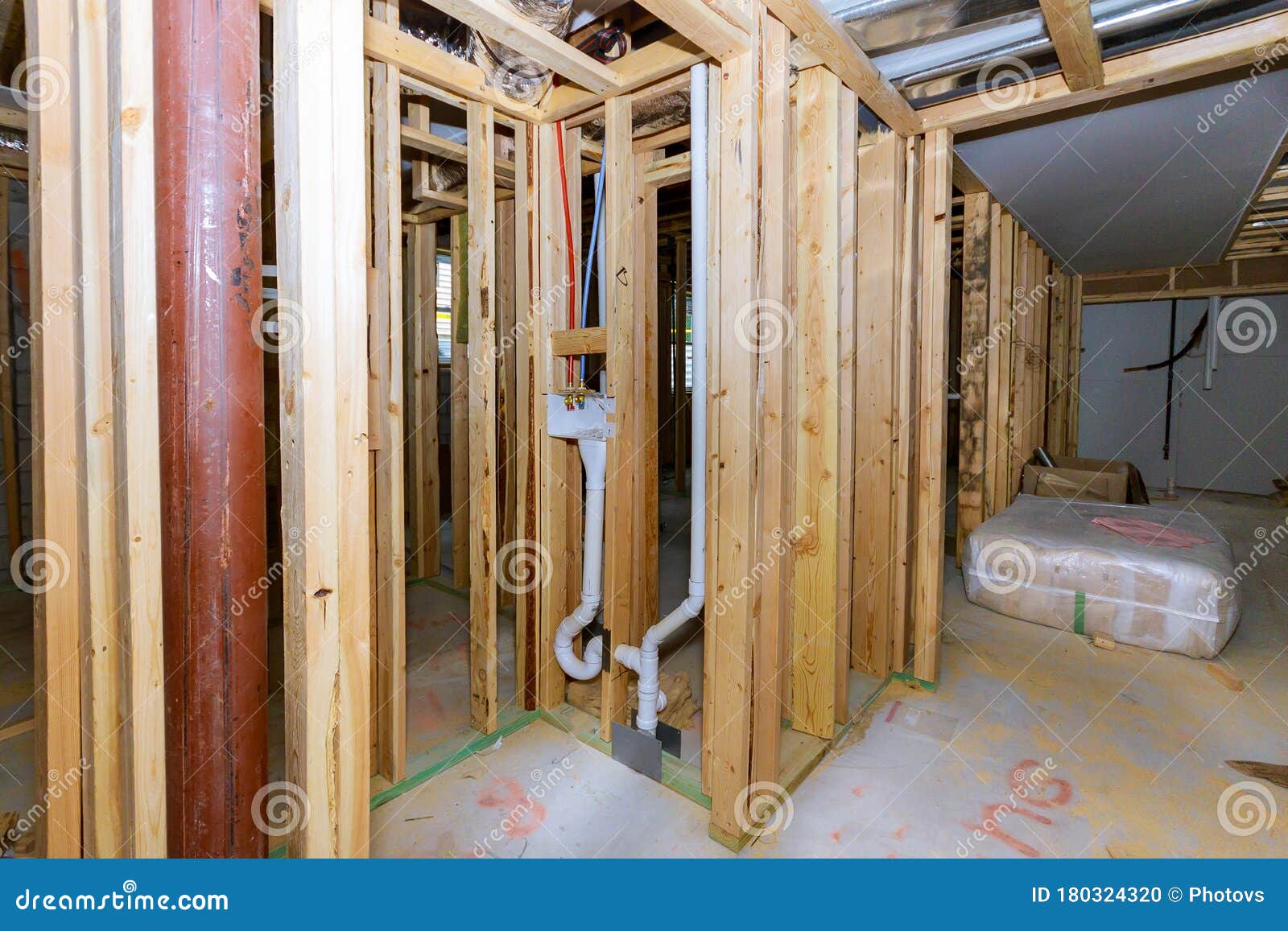 Home Construction with Plumbing for the Laundry Room Basement Interior ...