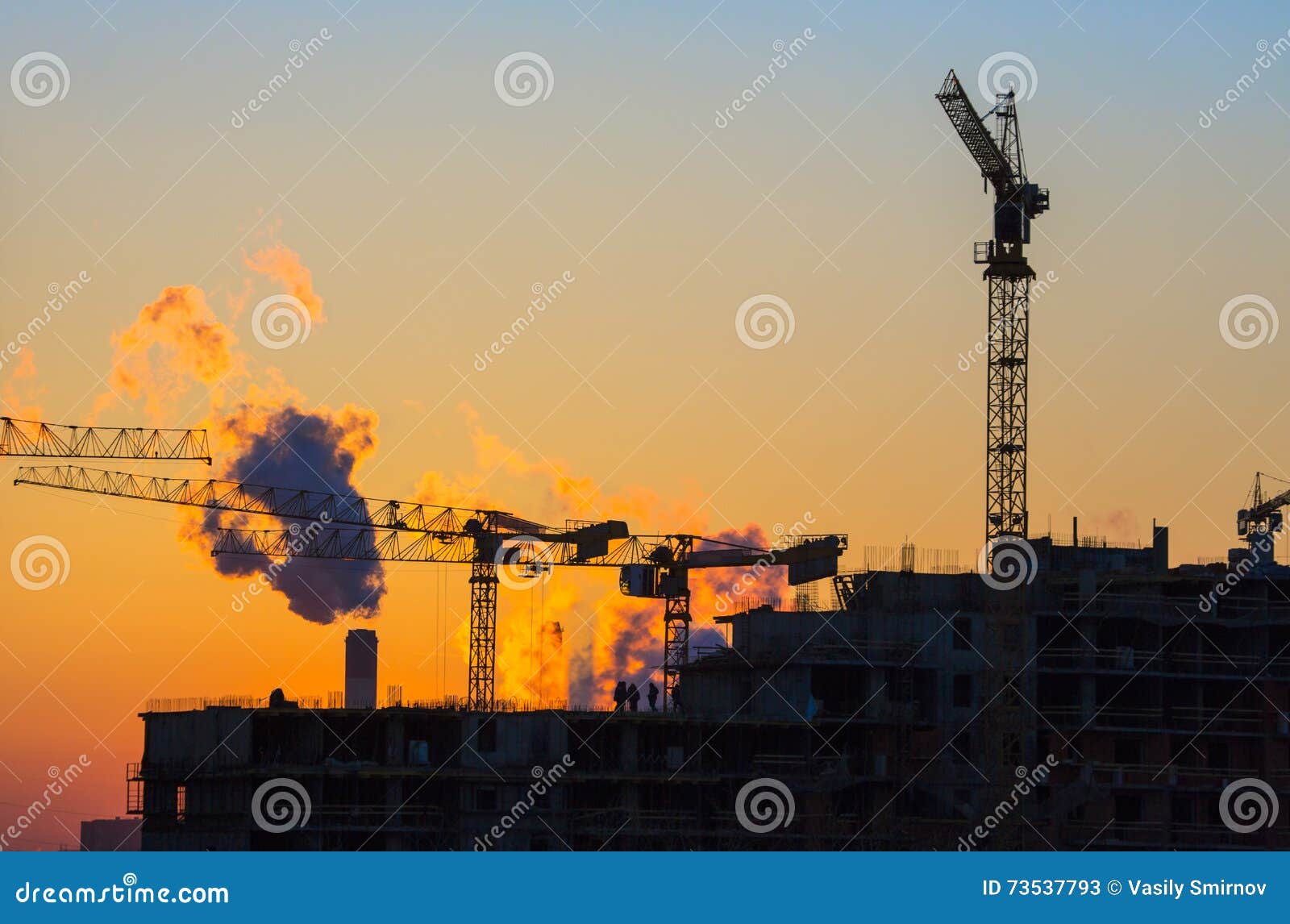Home construction. sunset stock image. Image of machinery - 73537793