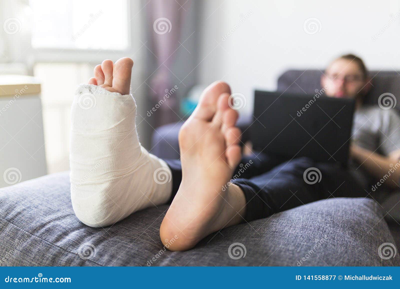 Home Convalescence after Breaking the Right Leg Stock Image - Image of ...