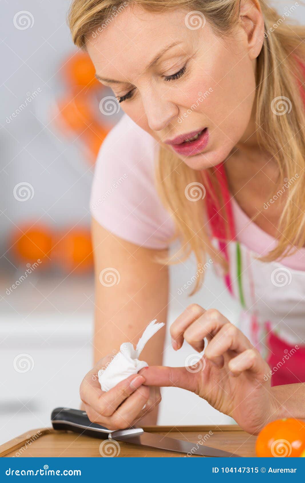Home Cook Cuts Finger with Knife while Cooking Stock Image - Image of ...