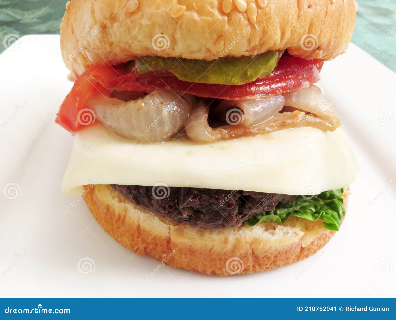 Home Cooked Fat Cheeseburger with Many Ingredients Stock Image - Image ...