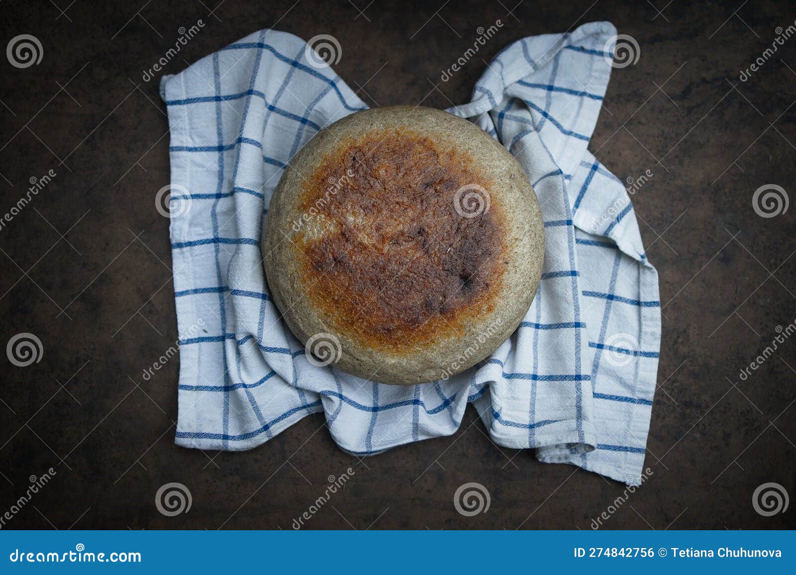 Home Cooked Round Bread, on a Dark Background. View from Above Stock ...
