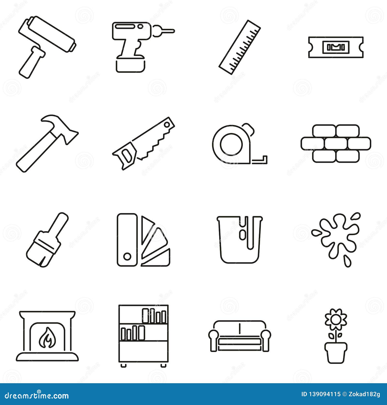 Home Decorating or Home Remodeling Icons Thin Line Vector Illustration ...