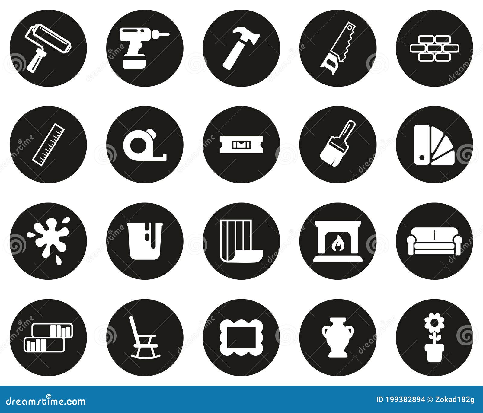 Home Decorating & Home Remodeling Icons White on Black Flat Design ...