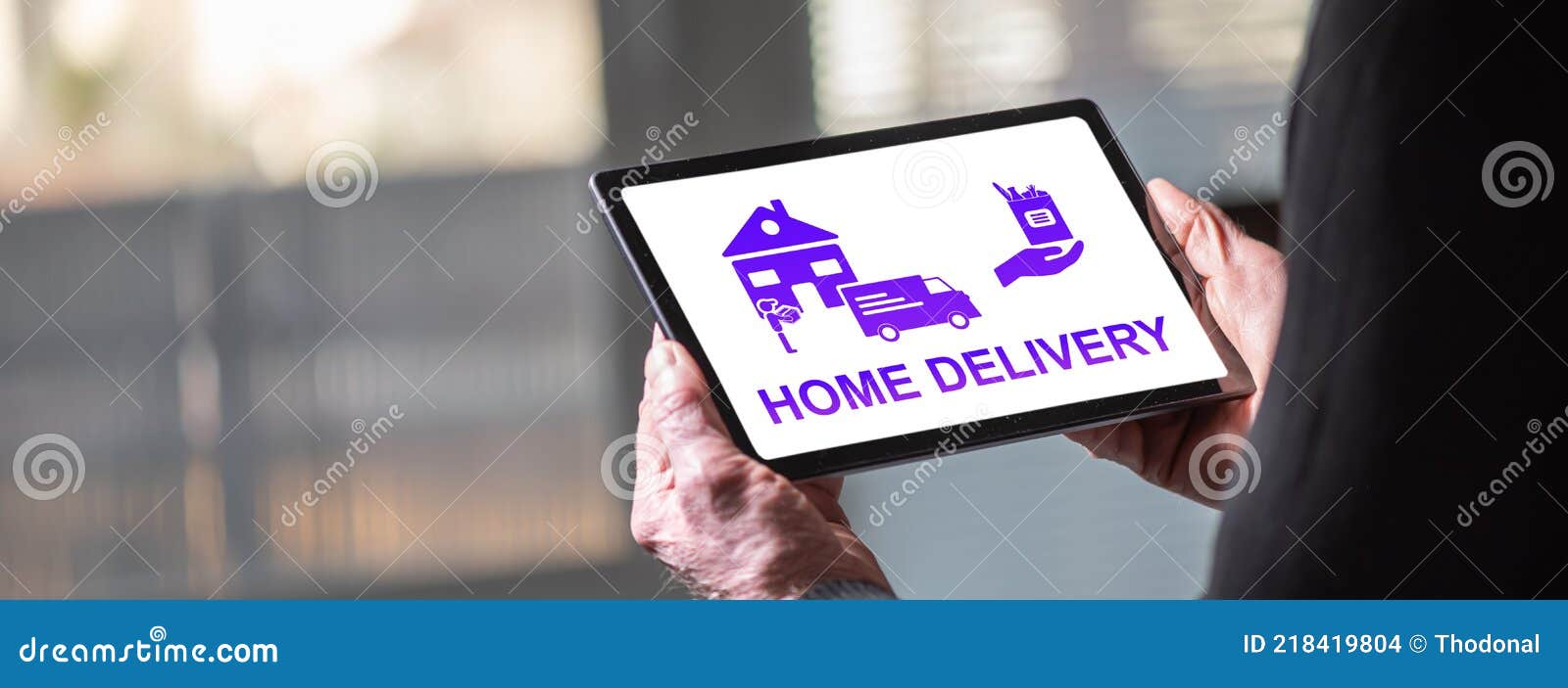 Home Delivery Concept on a Tablet Stock Photo - Image of scooter ...