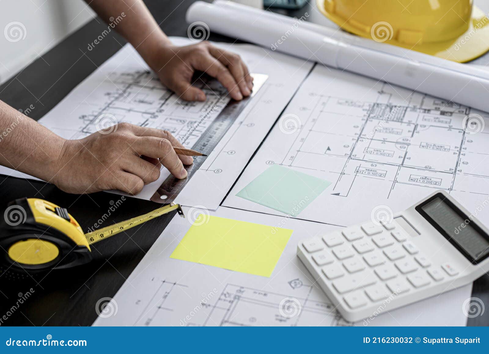 Home Design Architects are Editing the Drafts of the House Plans. Stock ...
