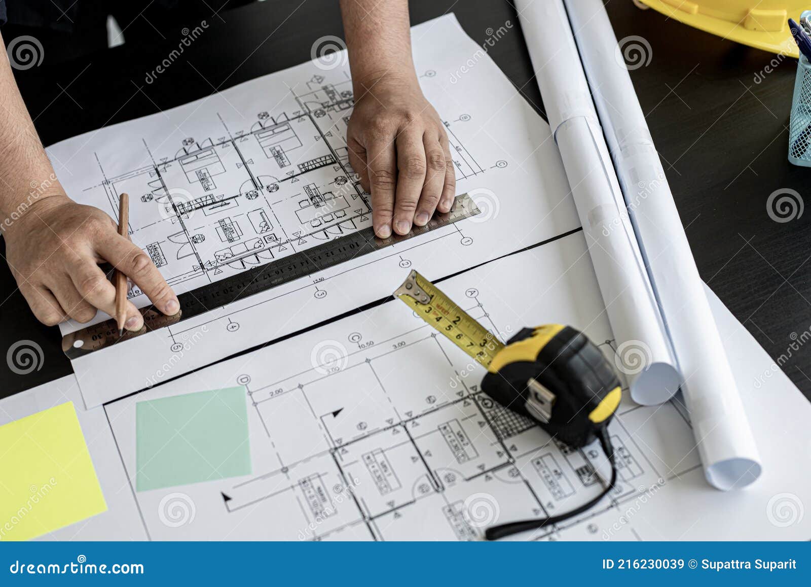 Home Design Architects are Editing the Drafts of the House Plans. Stock ...