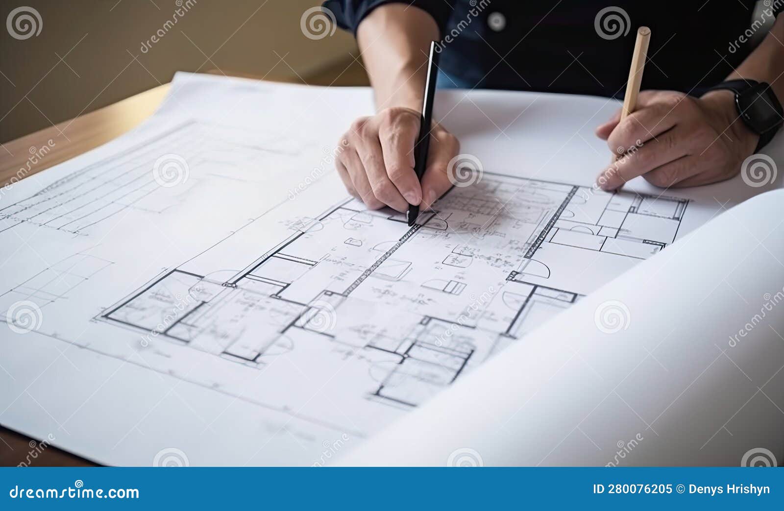 Home Design Professionals Analyzing and Reviewing Blueprint for ...