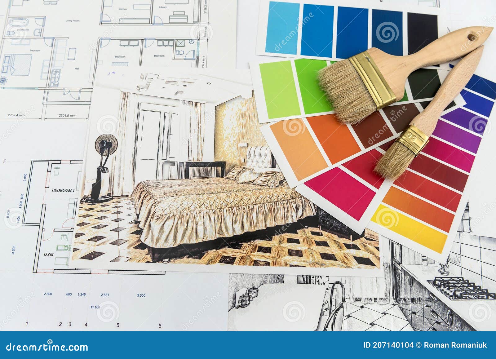 Home Design Sketch with Tools Repair and Blueprints for Renovation ...