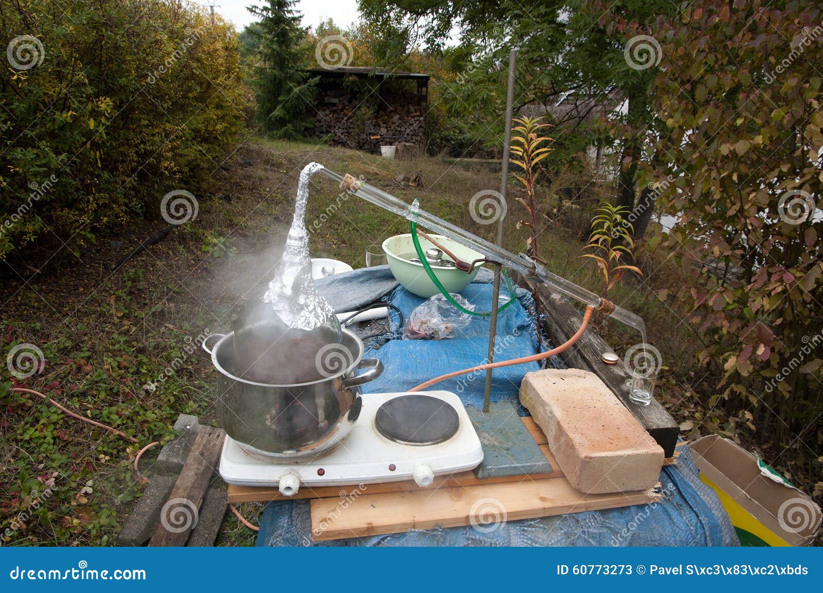 Home Distillation in the Garden Stock Image - Image of beverage, boiler ...