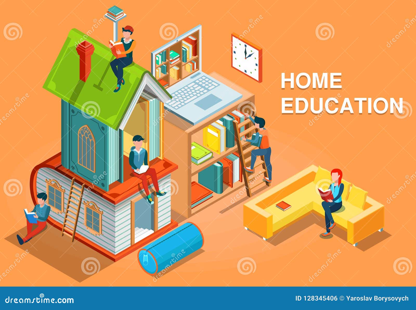 Home Education Isometric Concept Vector Stock Vector - Illustration of ...