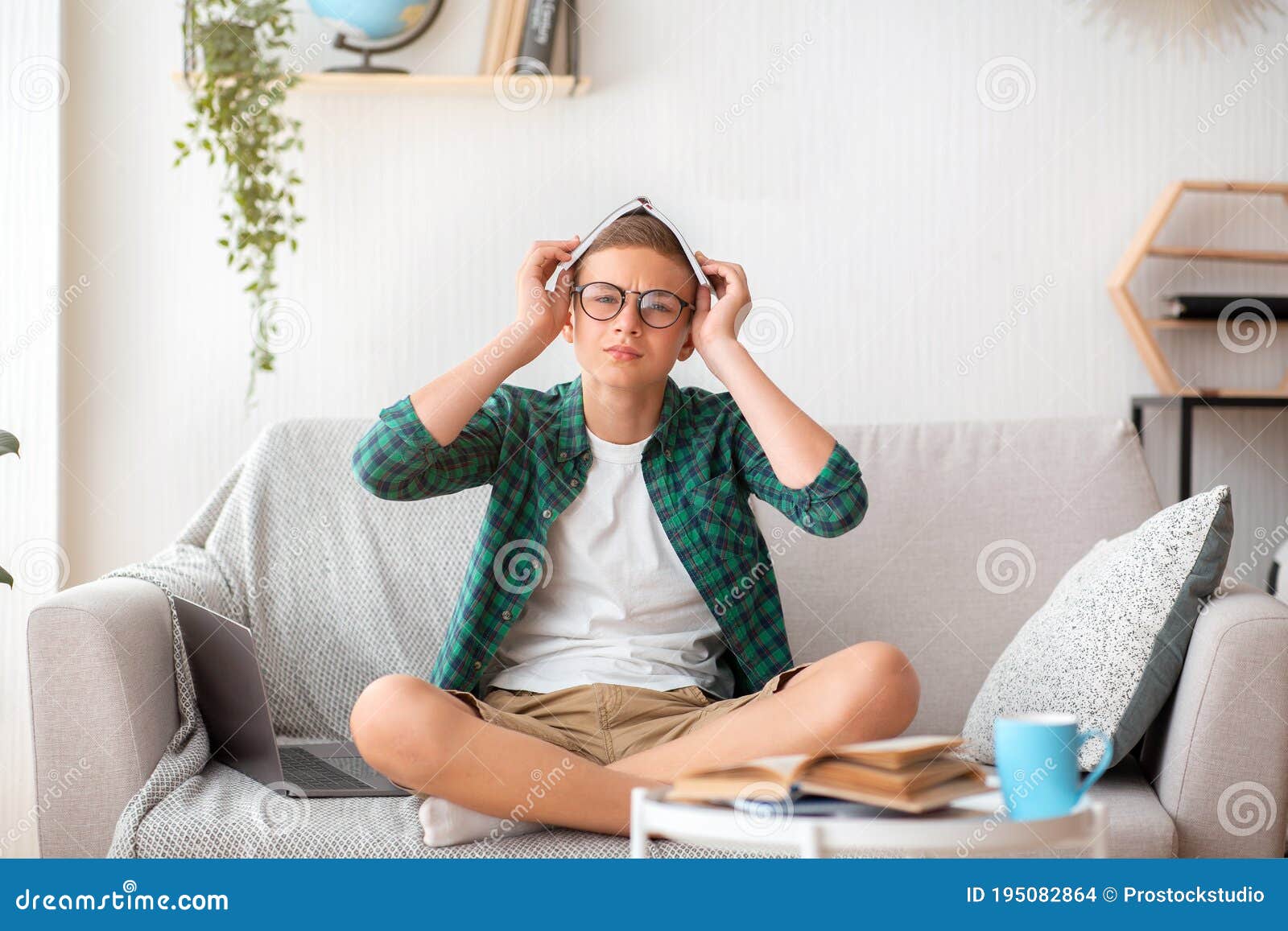 Tired School Boy Need Break, Studying at Home Alone Stock Photo - Image ...