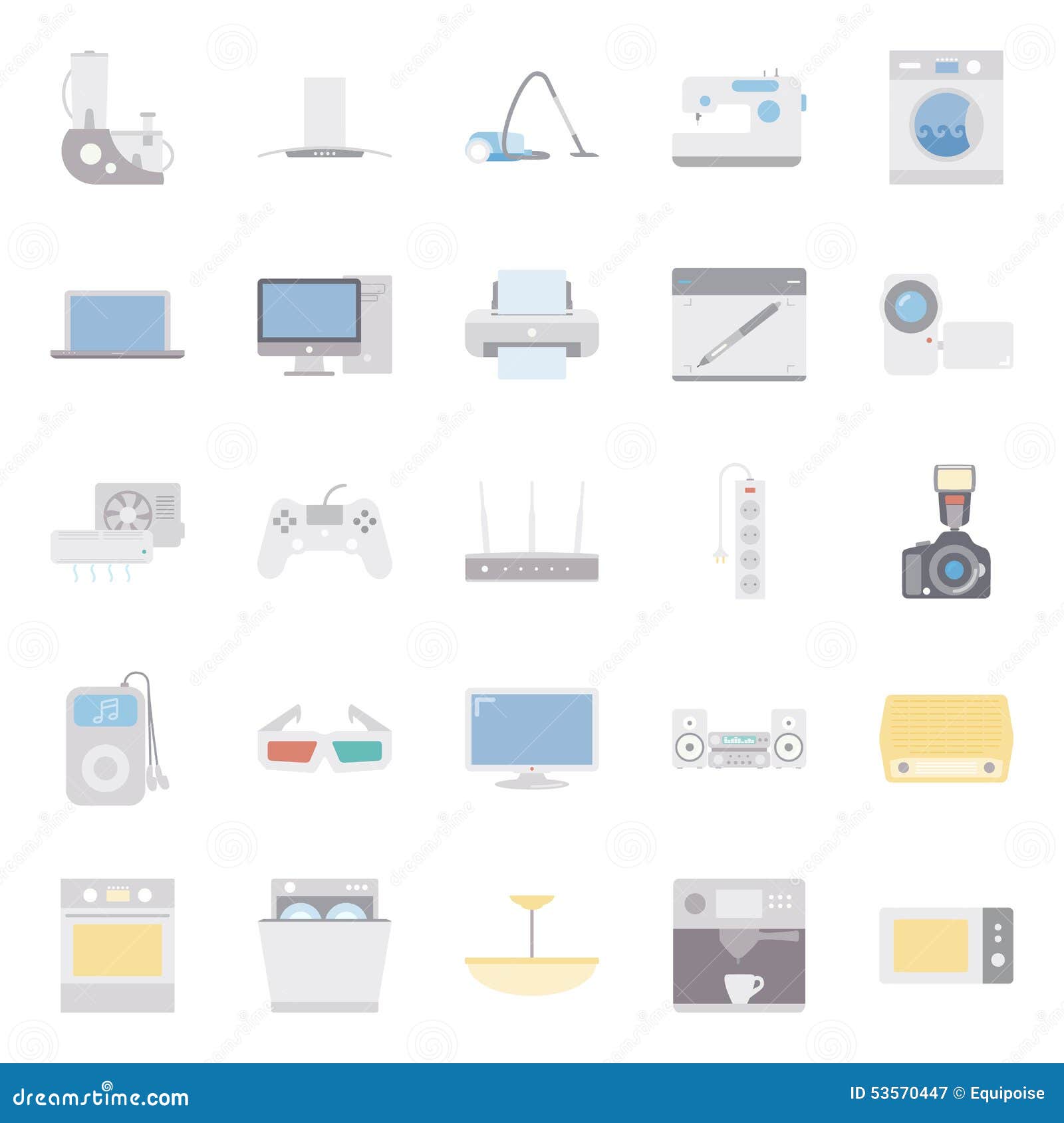 Home Electrical Appliances Color Flat Icon Set Stock Illustration ...