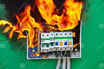 Home Electrical Fire Started in Distribution Board Stock Photo - Image ...