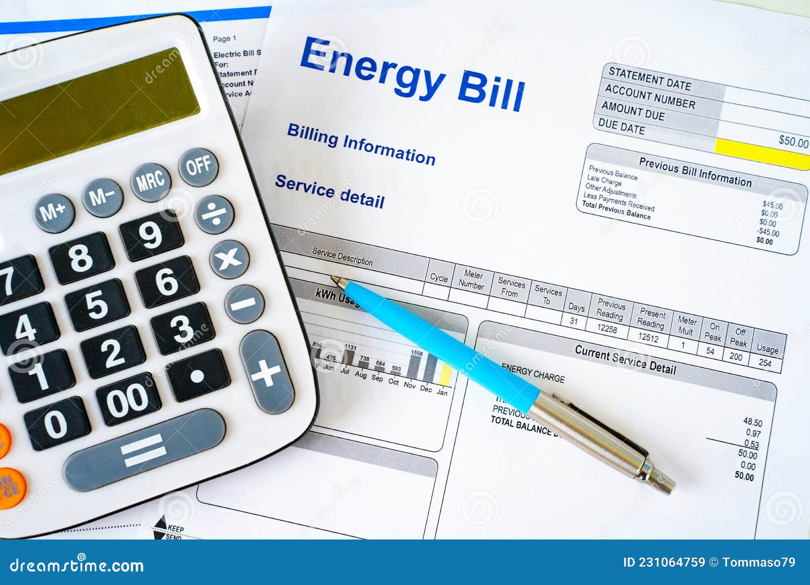 Home Electricity Expenses and Bill Statement Document Stock Image ...