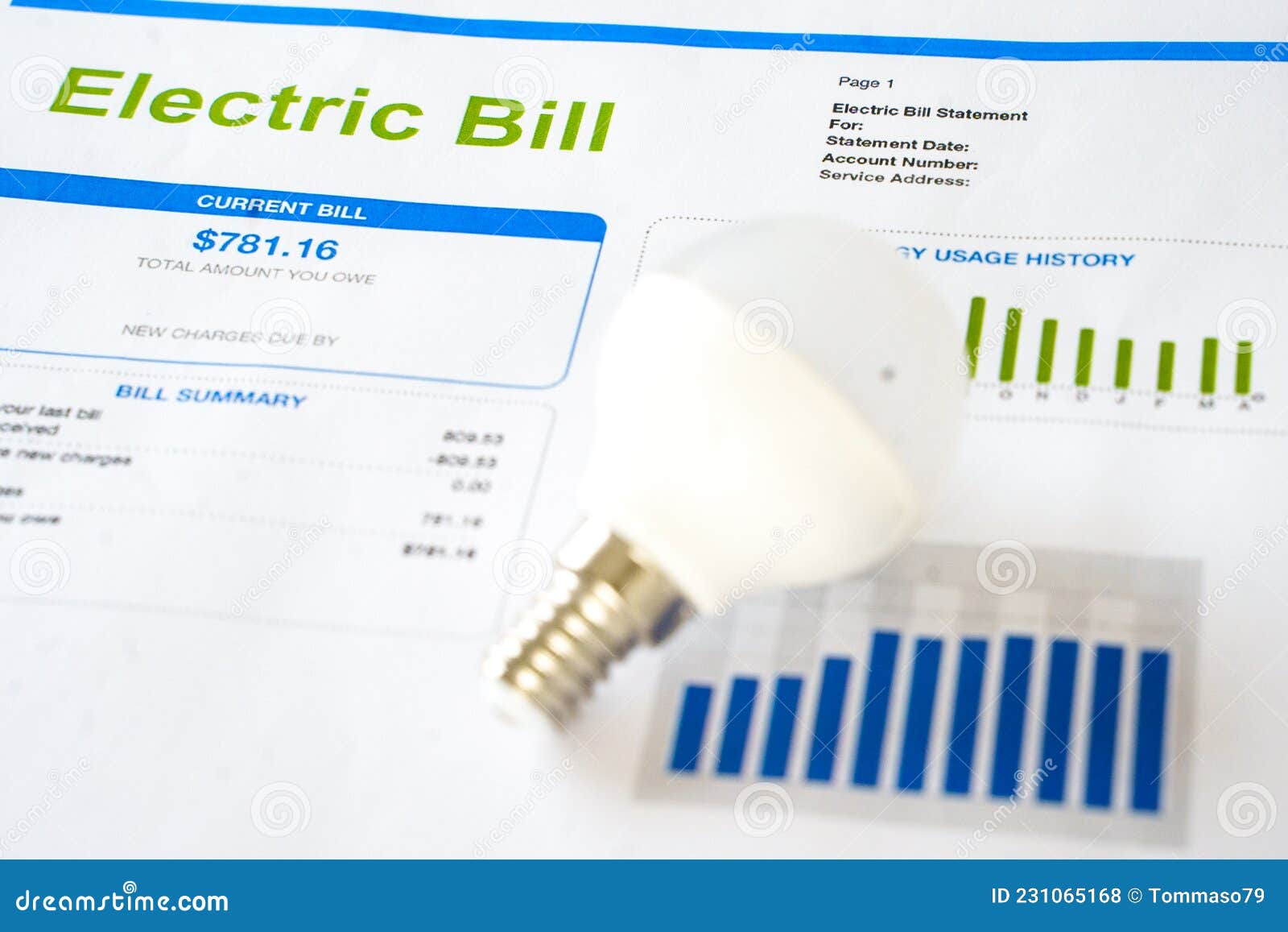 Home Electricity Expenses and Bill Statement Document Stock Photo ...