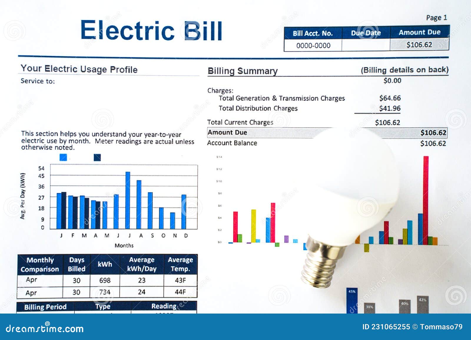 Home Electricity Expenses and Bill Statement Document Stock Image ...