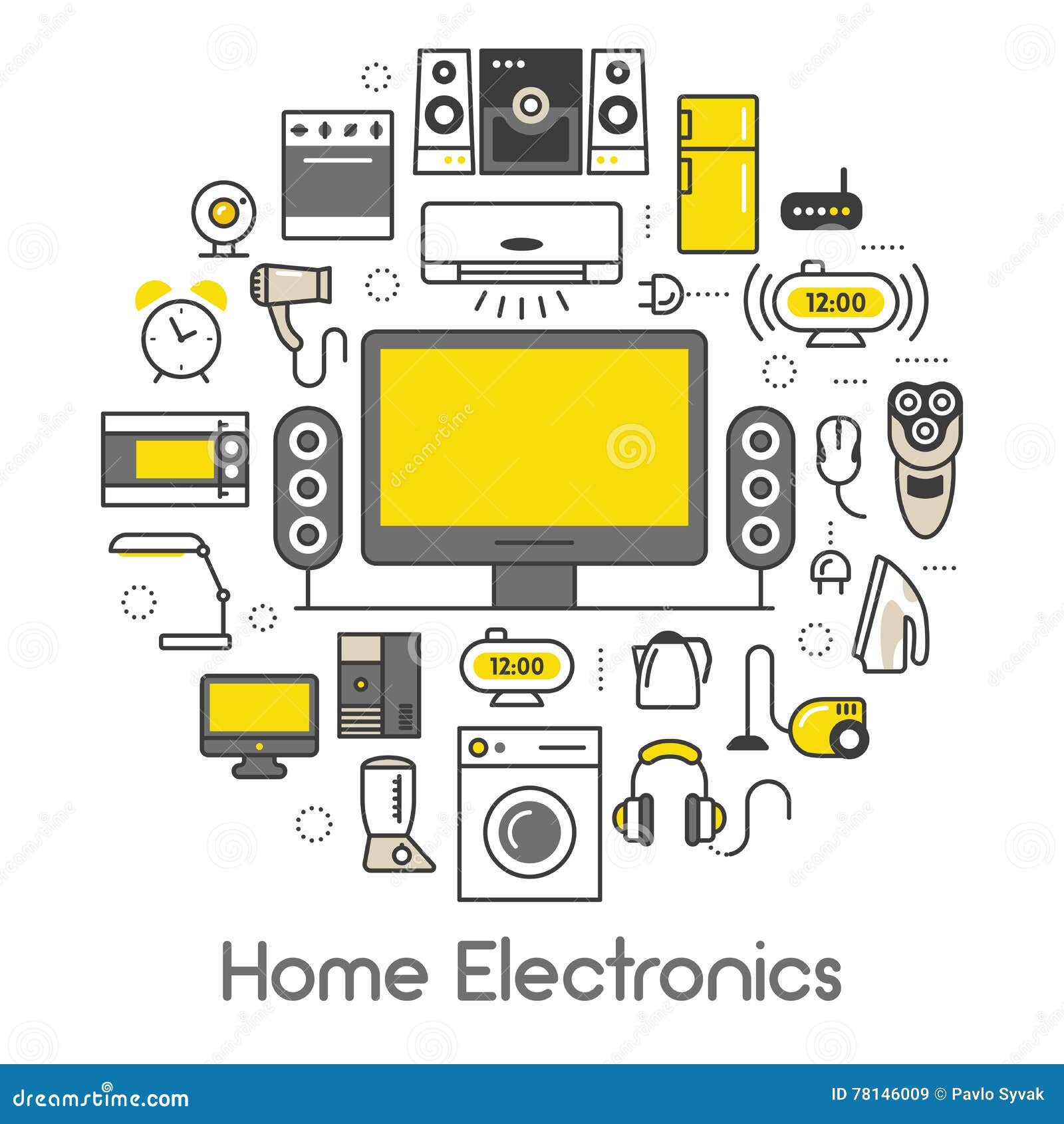 Home Electronics Appliances Thin Line Icons Set with TV Set ...