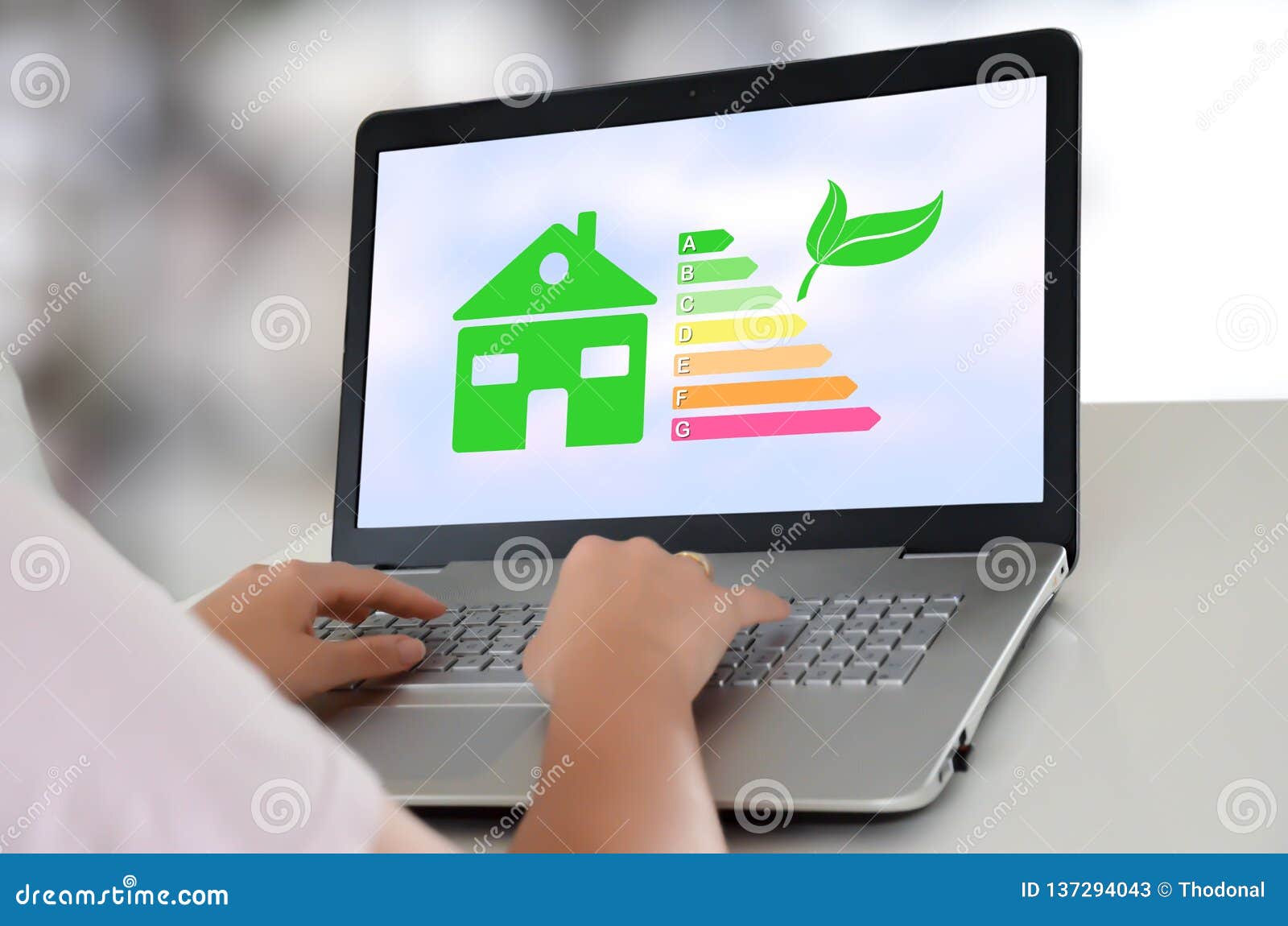 Home Energy Efficiency Concept on a Laptop Stock Image - Image of green ...