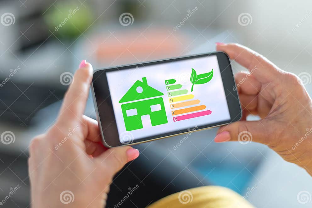 Home Energy Efficiency Concept on a Smartphone Stock Photo - Image of ...