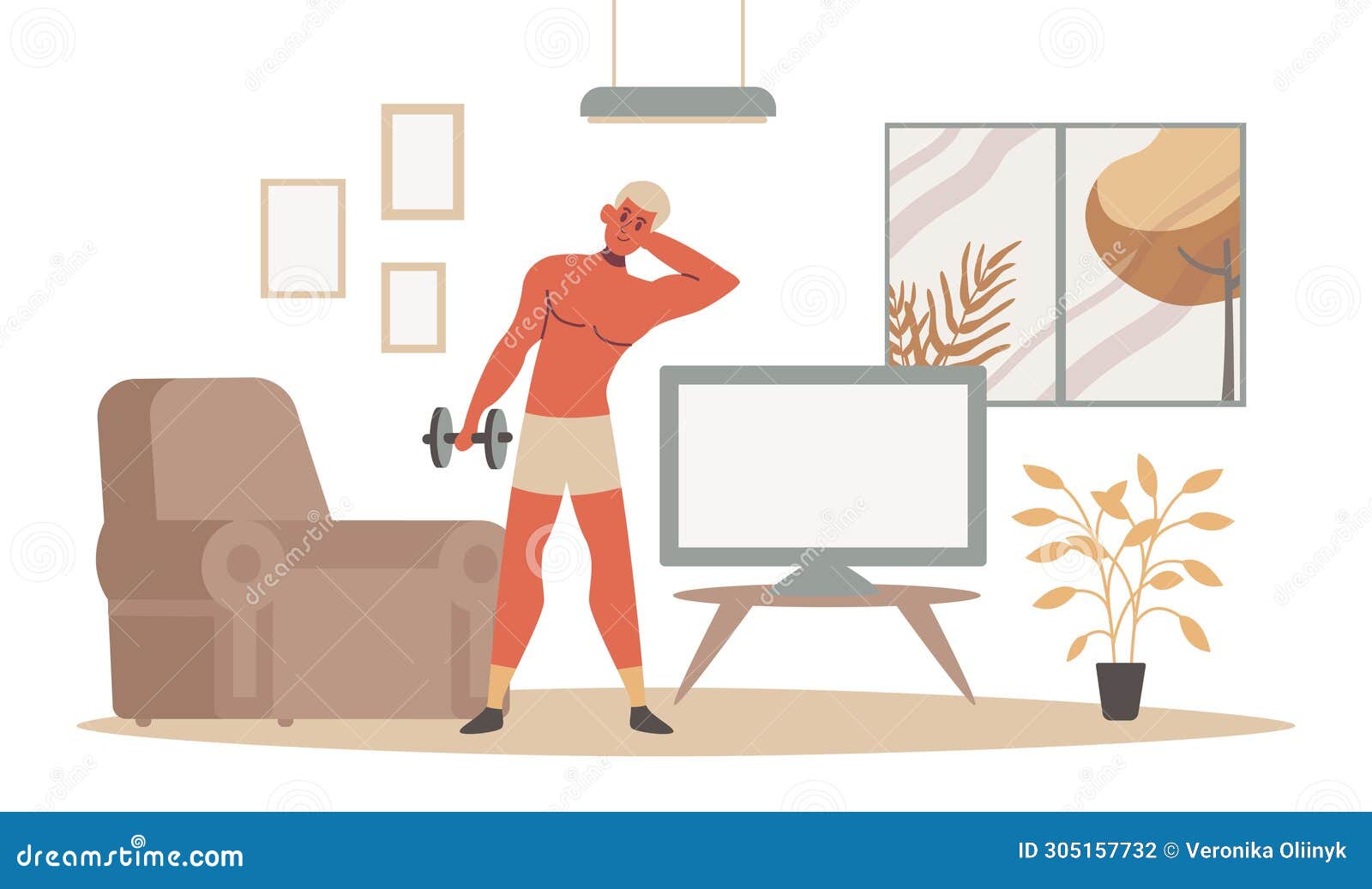 Home Exercises Positive Healthy Lifestyle Concept With Smiling Girl ...