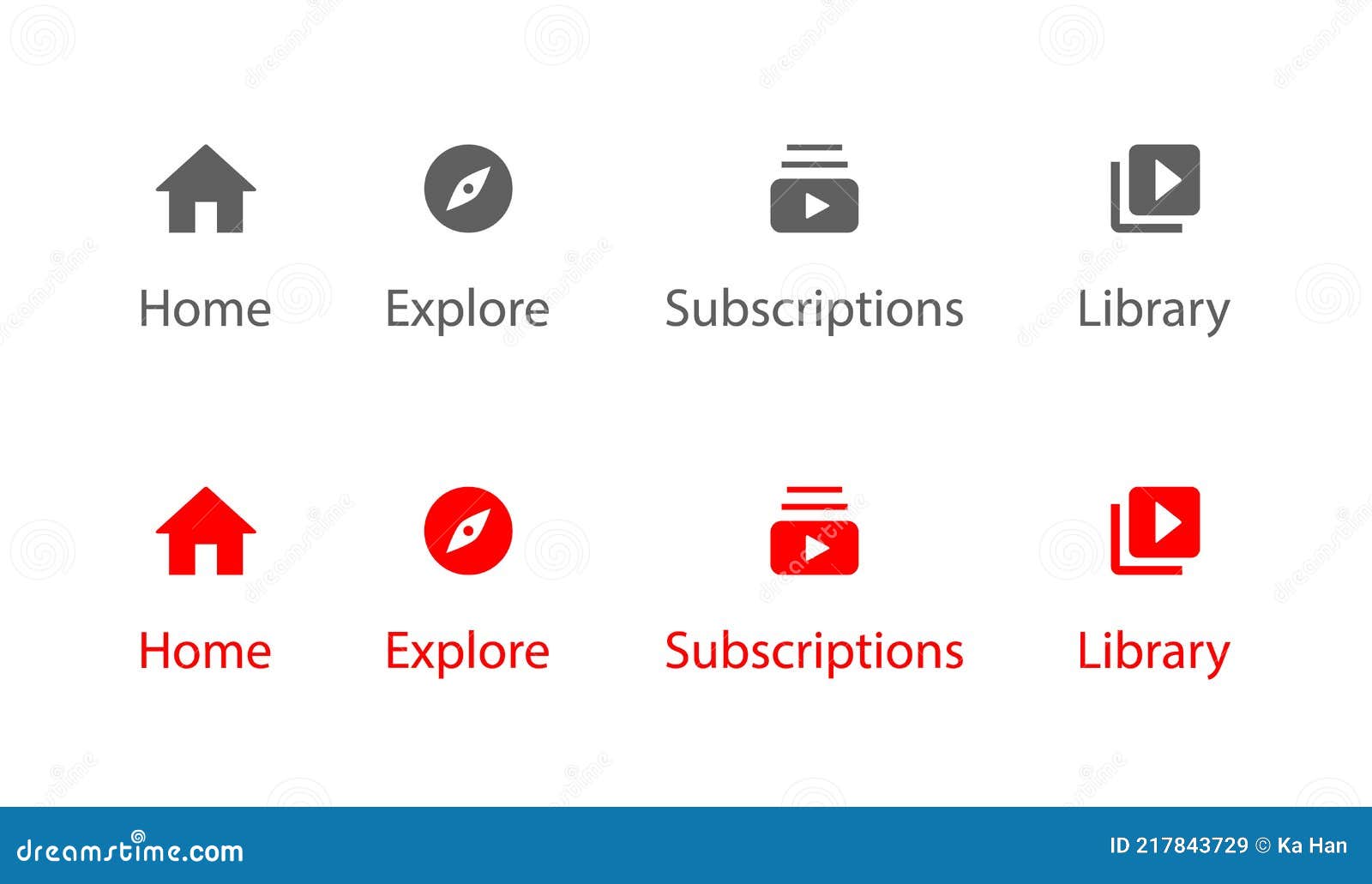 Home, Explore, Subscriptions, and Library. Icon Set of Channel ... Home, Explore, Subscriptions, and Library. Icon Set of Channel ...