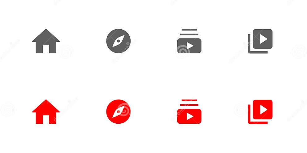 Home, Explore, Subscriptions, and Library. Icon Set of Youtube ...