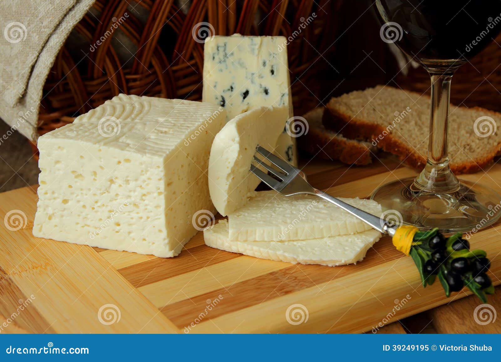 Home Feta Cheese, Blue Cheese and Bread Stock Image - Image of wine ...