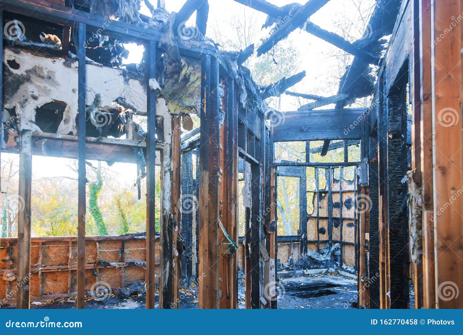 Home after Fire and Burned Wooden Wall in the Area Stock Photo - Image ...