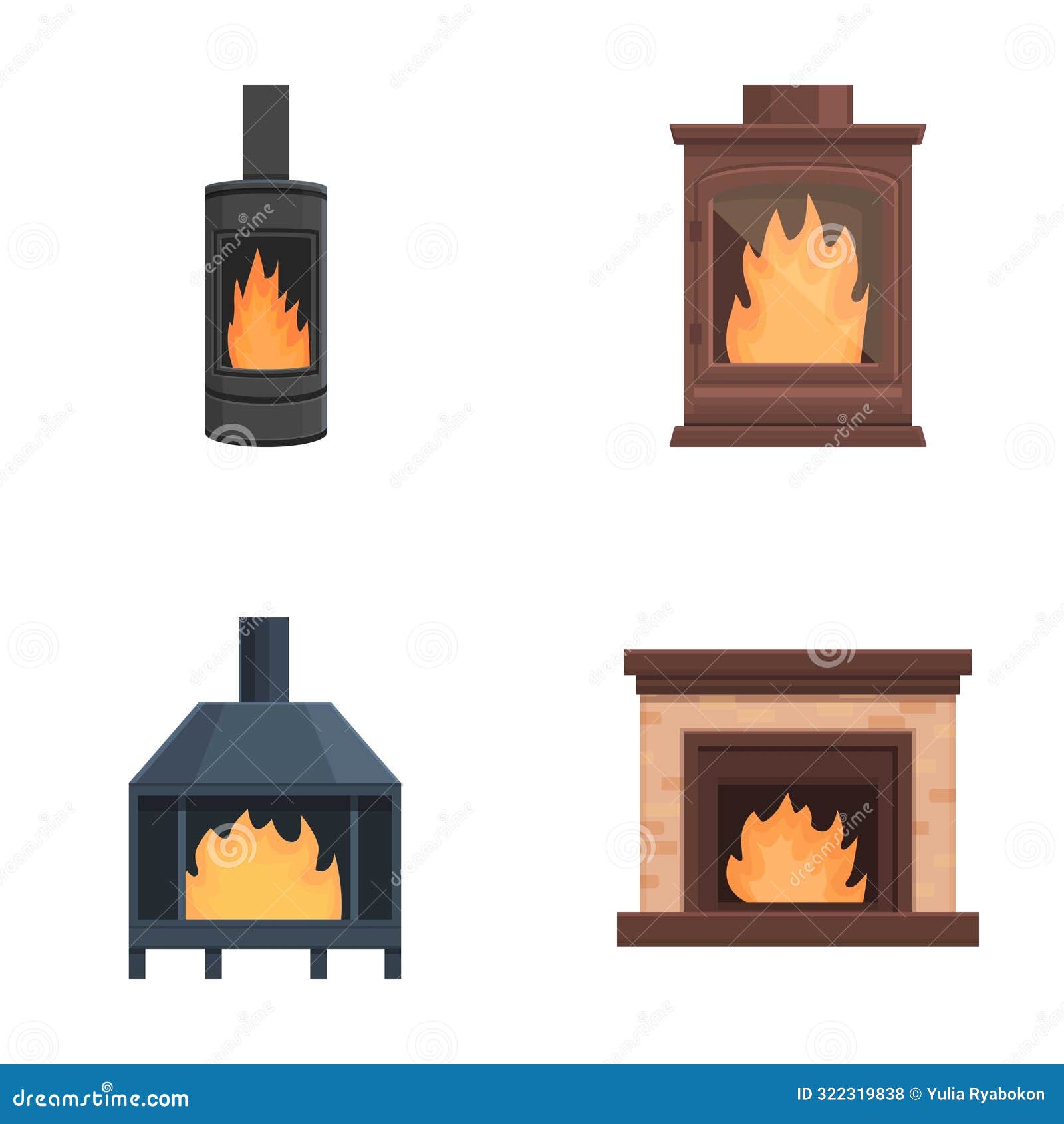Home Fireplace Icons Set Cartoon Vector. Various Fireplace with ...