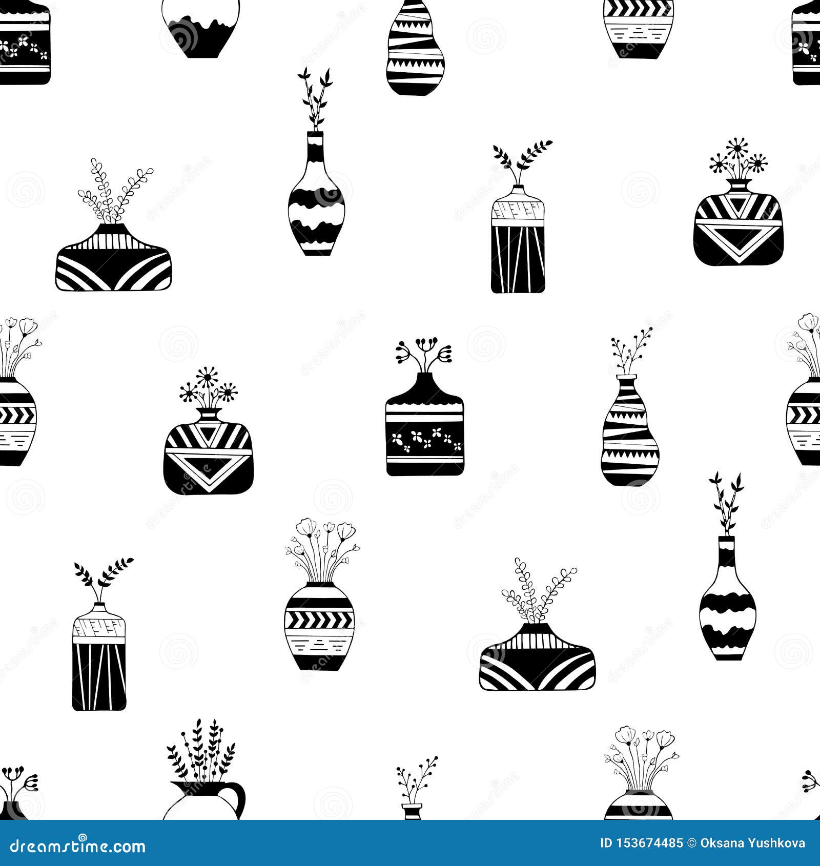 Home Flowers in Vases with Black Patterns Stock Illustration ...