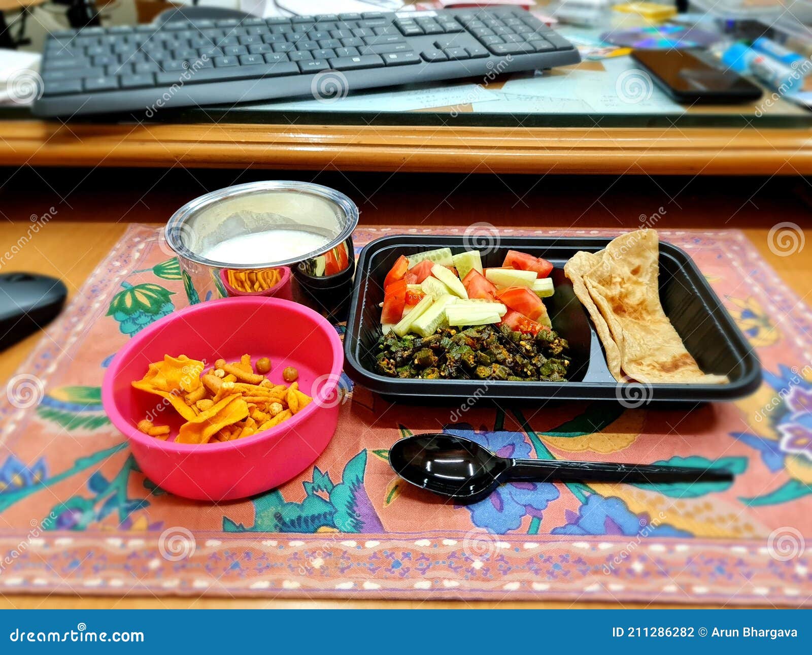 Home Food for Lunch in Office Served on Office Work Table Stock Photo ...