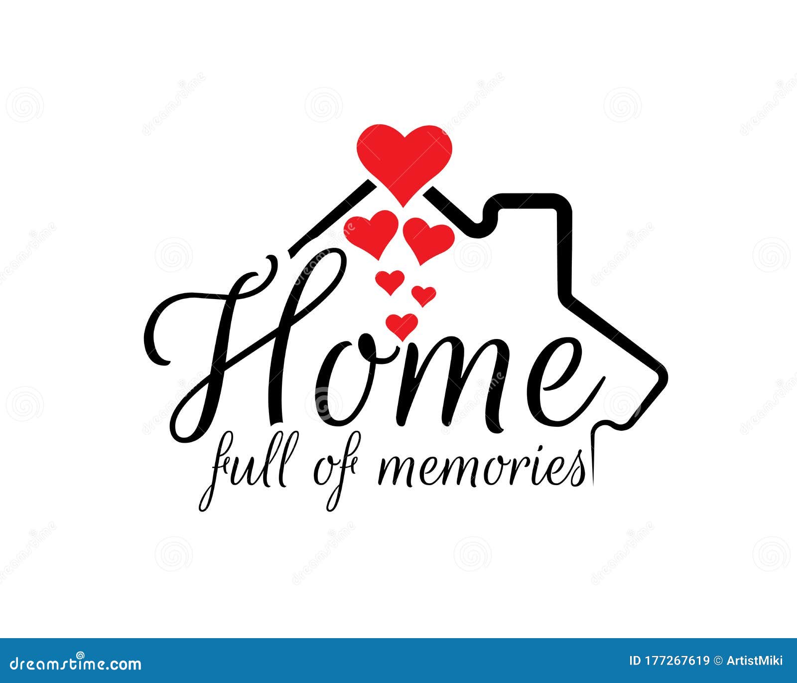 Home Full of Memories, Vector. House Illustration with Red Hearts. Wall ...