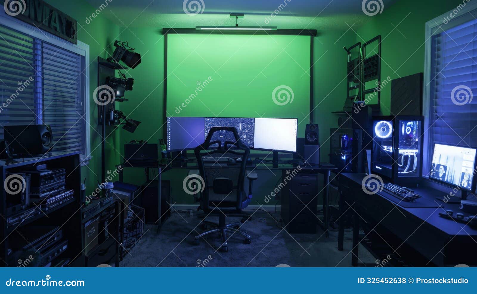 Home Gaming Setup with Green Screen Stock Photo - Image of card, custom ...