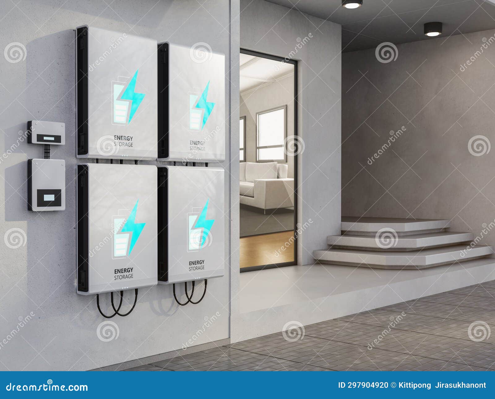 Home Garage with Ev Charger and Energy Storage System Stock ...