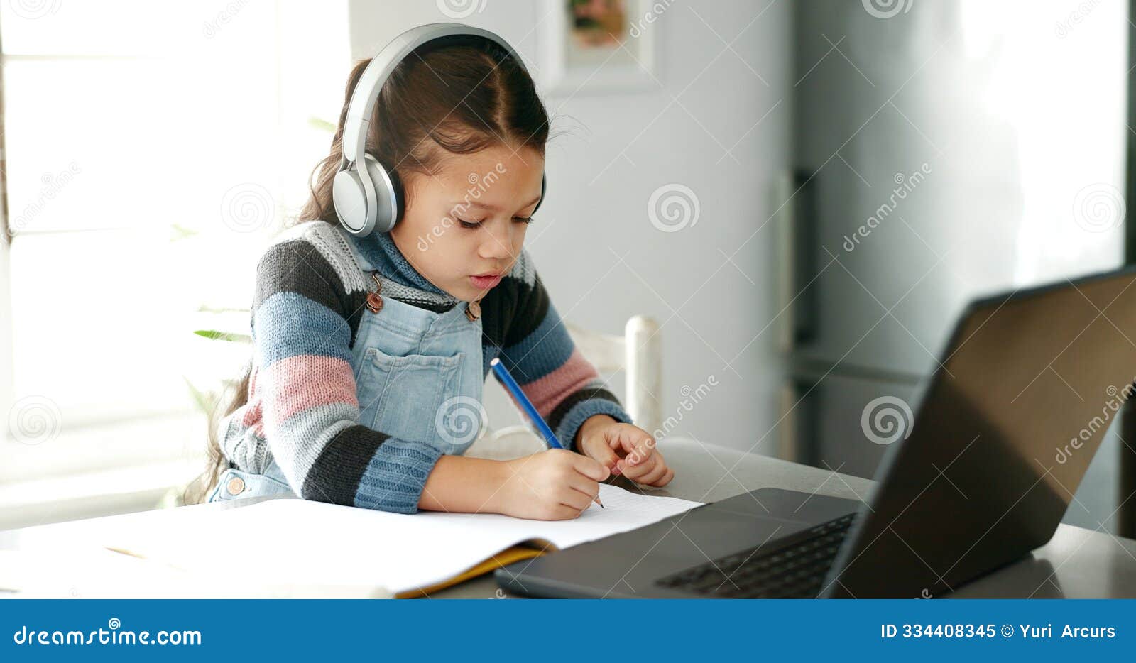 Home, Girl and Homework with Laptop for Education, Elearning and ...