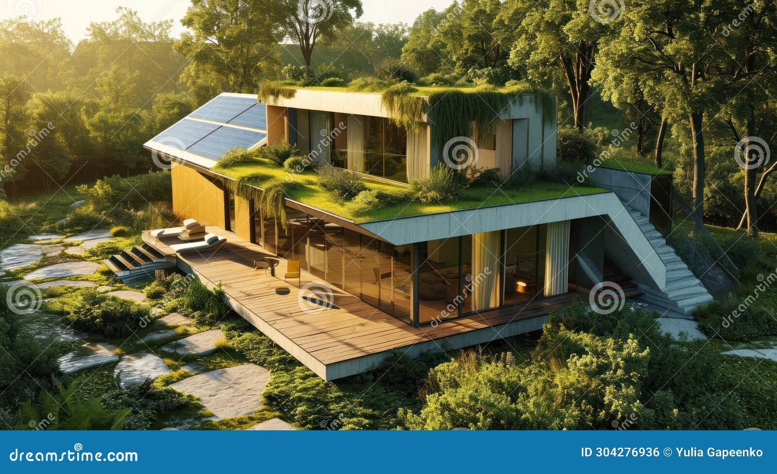 A Home with Green Roofs and Solar Panels is Shown Stock Photo - Image ...
