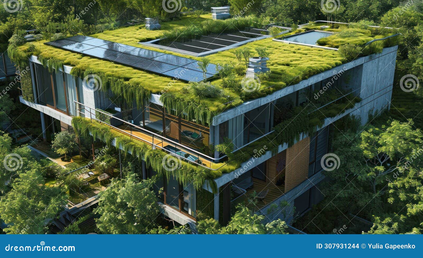 A Home with Green Roofs and Solar Panels is Shown Stock Photo - Image ...