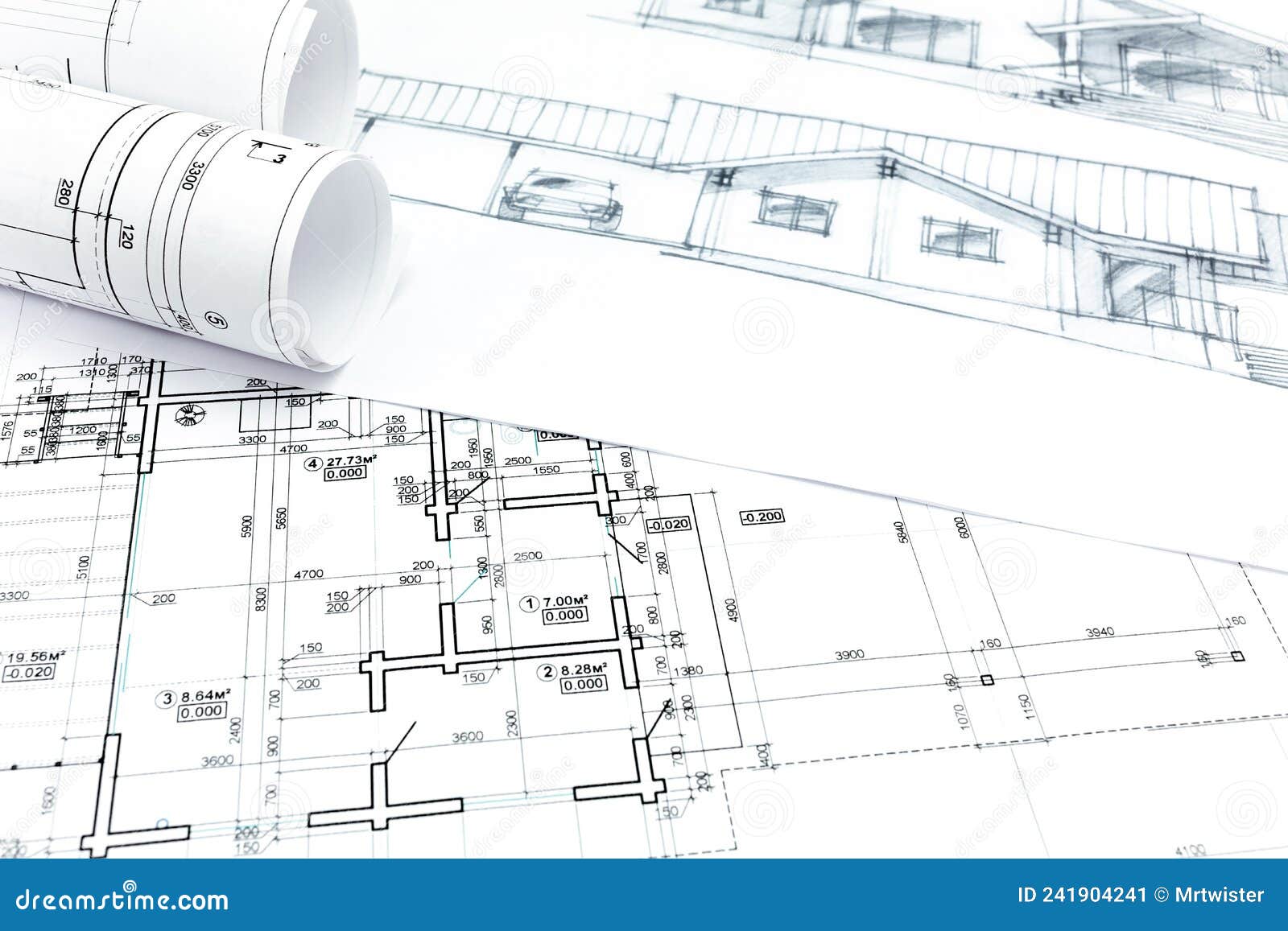Hand Drawing with Blueprints Stock Image - Image of diagram, dimensions ...