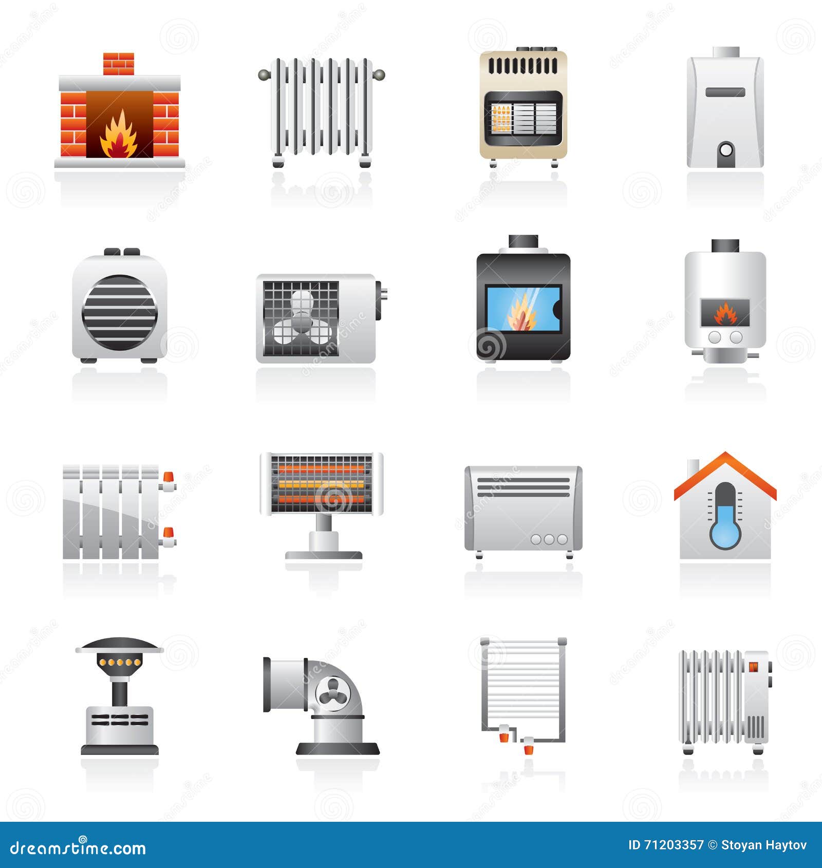 Home Heating Appliances Icons Stock Vector - Illustration of house ...