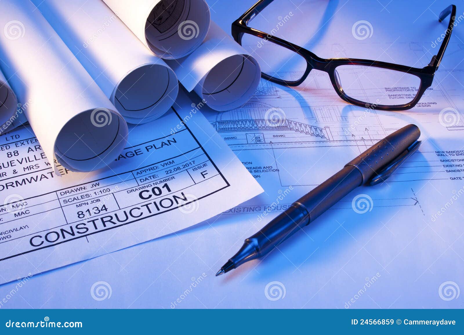 Architectural House Plans Blueprints Architect Stock Image - Image of ...